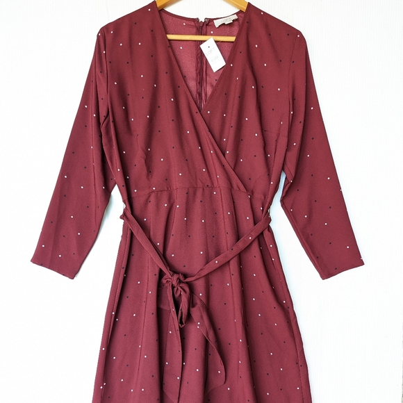 LOFT | Dresses | Loft Crossover Wrap Bodice Fit And Flare Polkadot ...